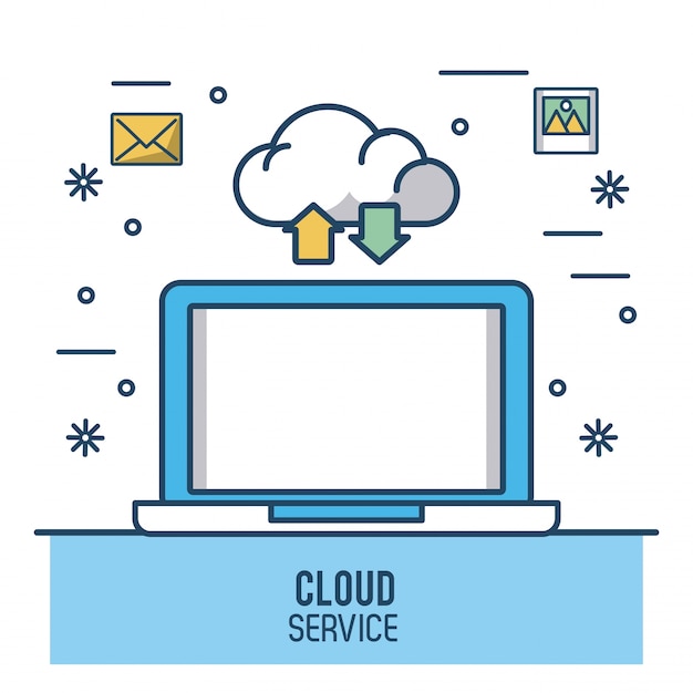 Cloud Service Illustration with Laptop and Abstract Elements | Jiffy Designs