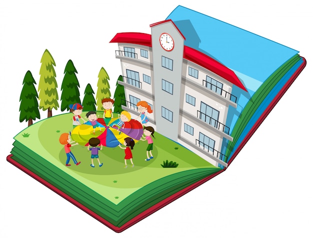 Vibrant School Scene with Playful Children on Campus | Jiffy Designs