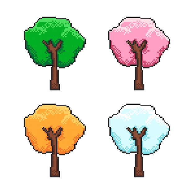 Vibrant Pixel Art Trees in Diverse Colors | Jiffy Designs