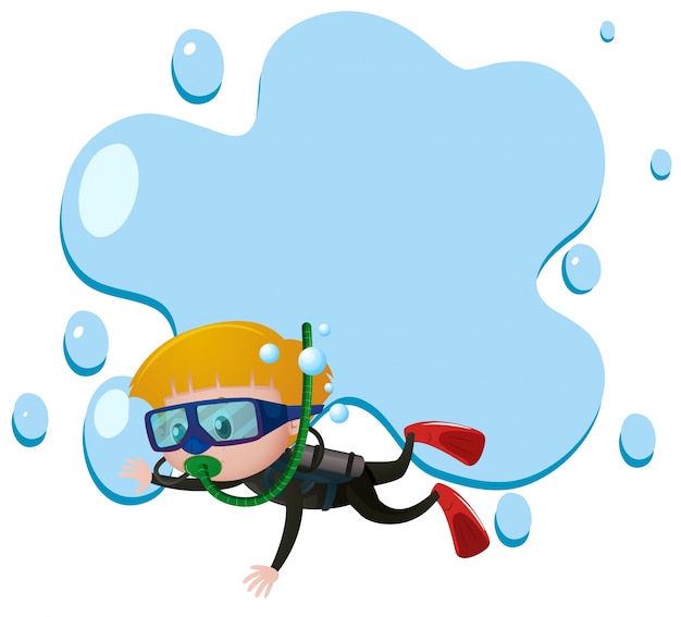 Scuba Diver Kid Underwater Illustration with Bubbles and Wave | Jiffy ...