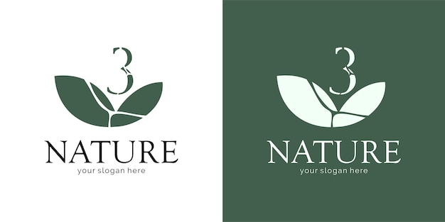 Elegant Nature-Inspired Logo with Leaf and Number 3 | Jiffy Designs