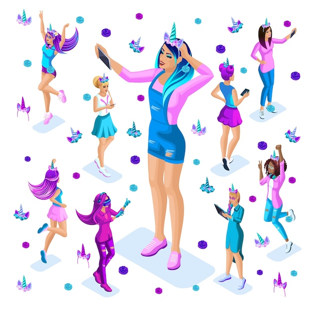 Vibrant Isometric Dance Party with Colorful Characters | Jiffy Designs