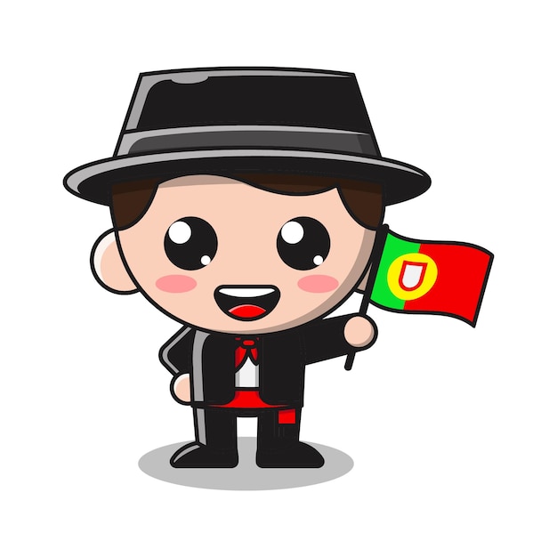 Cheerful Cartoon Character in Dapper Attire Waving Portuguese Flag ...