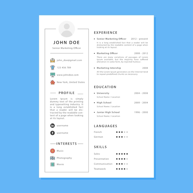 Elegant and Minimalist Resume Template for John Doe | Jiffy Designs