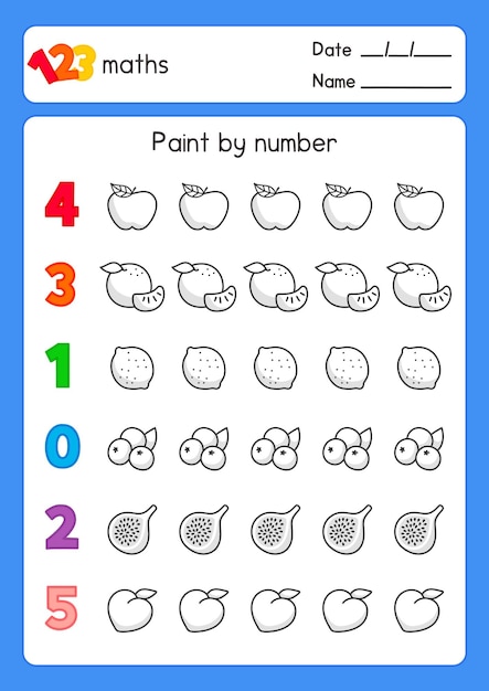 Colorful Fruit-Filled Paint by Number Activity Sheet | Jiffy Designs
