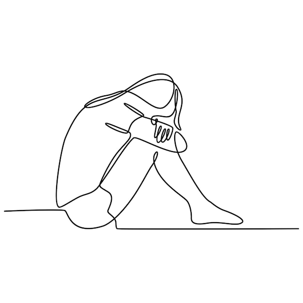 Solitary Figure in Pensive Repose: A Minimalist Line Drawing | Jiffy ...
