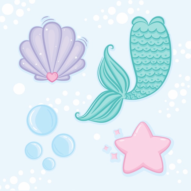 Enchanting Mermaid-Inspired Sticker Collection with Seashells and ...