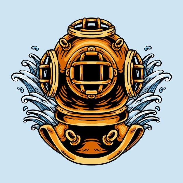 Majestic Deep-Sea Diving Helmet with Waves and Splashes | Jiffy Designs