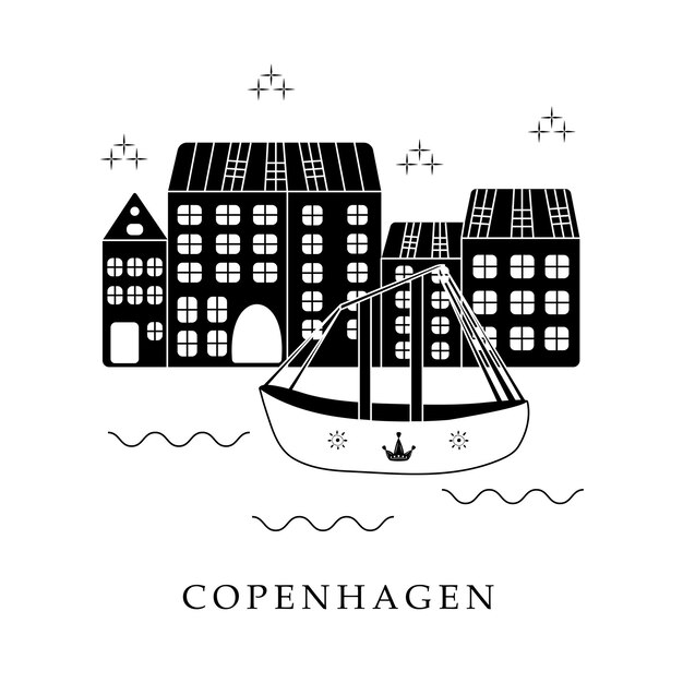 Minimalist Skyline of Copenhagen's Iconic Architecture and Harbor ...