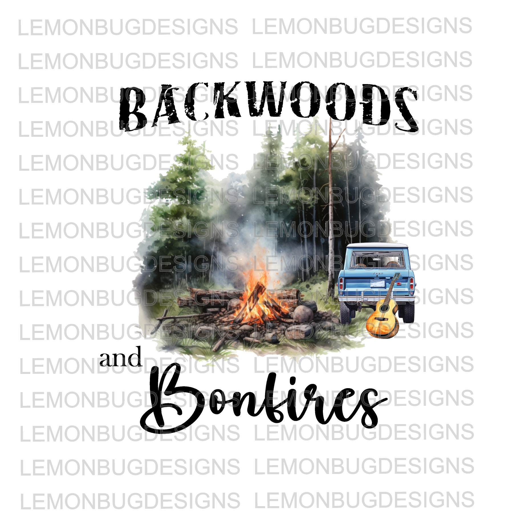 'Backwoods and Bonfires' Rustic Outdoor Scene with Vintage Truck ...