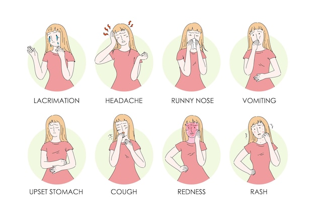 Illustrated Collection of Common Ailment Symptoms in Young Woman ...