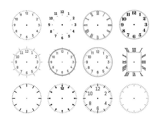 Mechanical Clock Face Dials Template Set. Classic Clocks And Watches ...