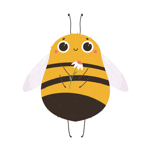 Vector Illustration Of A Cute Bee With A Flower. Funny Insect Isolated ...