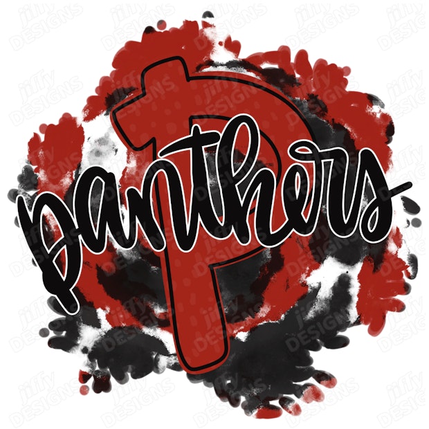 'Panthers' Bold Script Emblazoned on Vibrant Red and Black Splatter ...