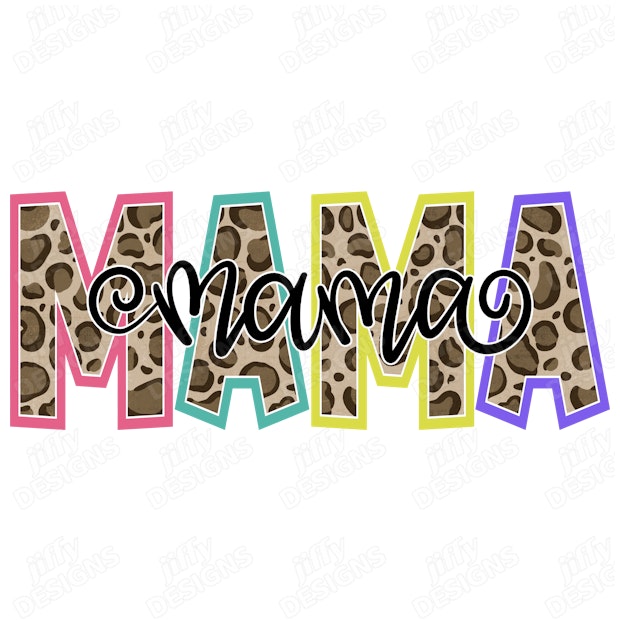 'Mama' Colorful Letters with Leopard Print and Cursive Script | Jiffy ...