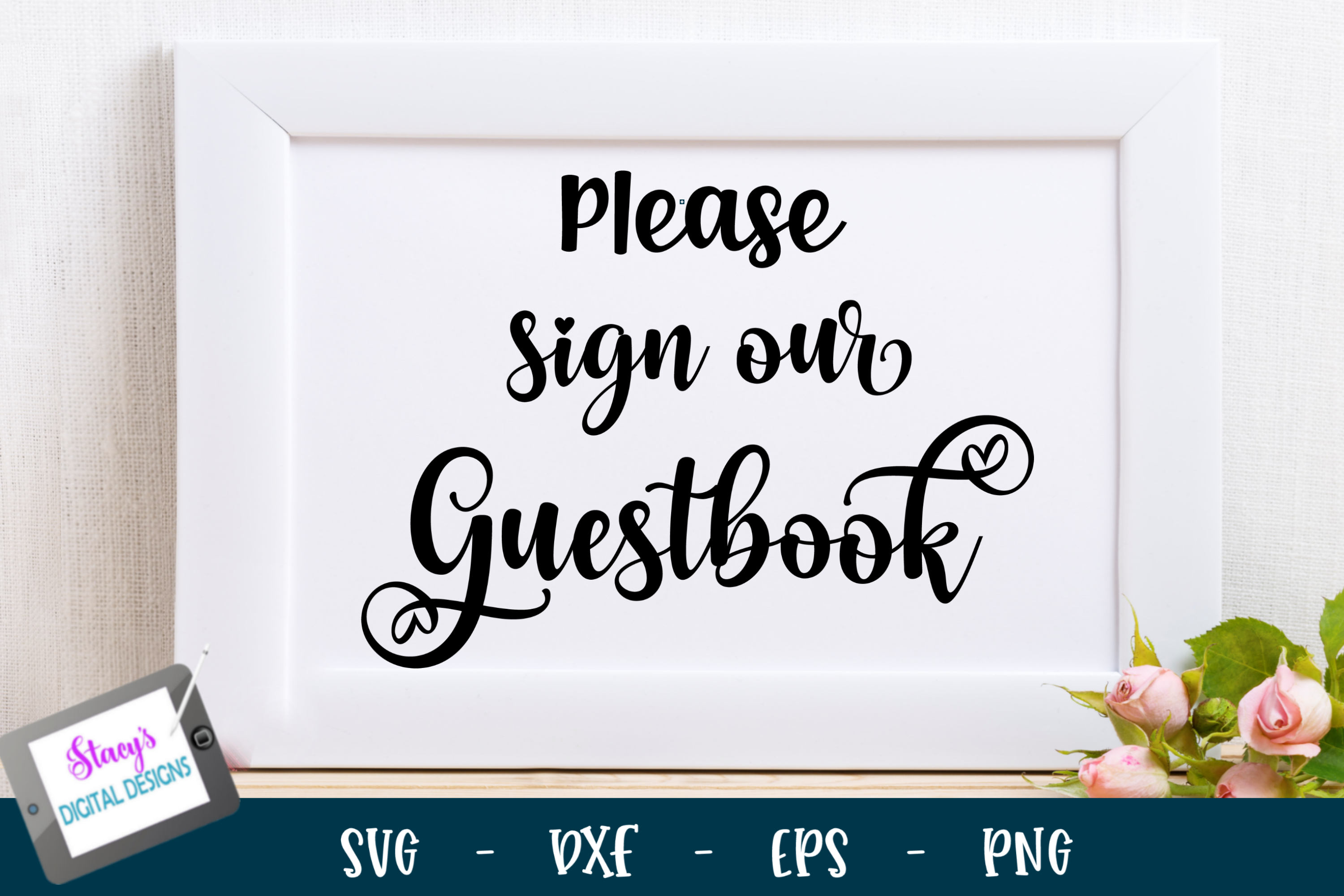 'Please Sign Our Guestbook' Elegant Script with Flourishing Details | Jiffy Designs