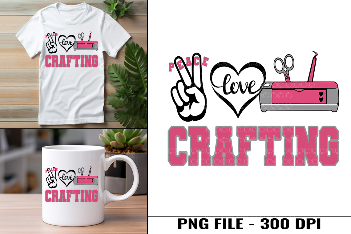 'Peace Love Crafting' Playful Pink and White Craft-Themed Graphic ...