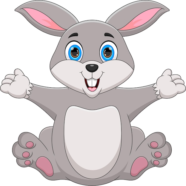 Cute Cartoon Bunny Rabbit with Big Blue Eyes Waving | Jiffy Designs