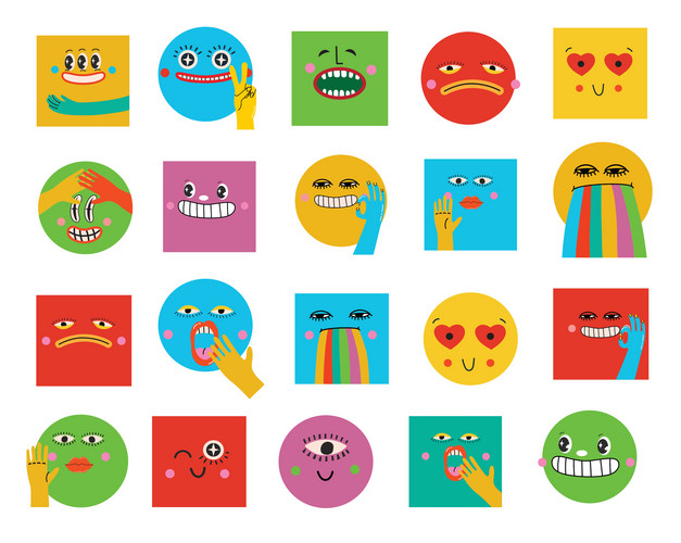 Collection Of Crazy Abstract Comic Characters Geometric Elements And ...