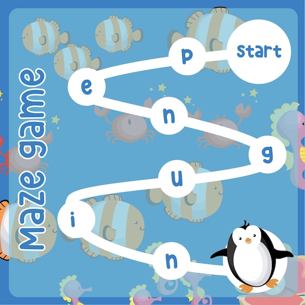 Playful Penguin Maze Game with Whimsical Underwater Scenery | Jiffy Designs