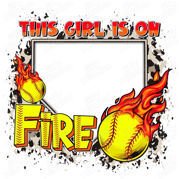 'This Girl Is On Fire' Softball-Inspired Design with Flaming Text and ...
