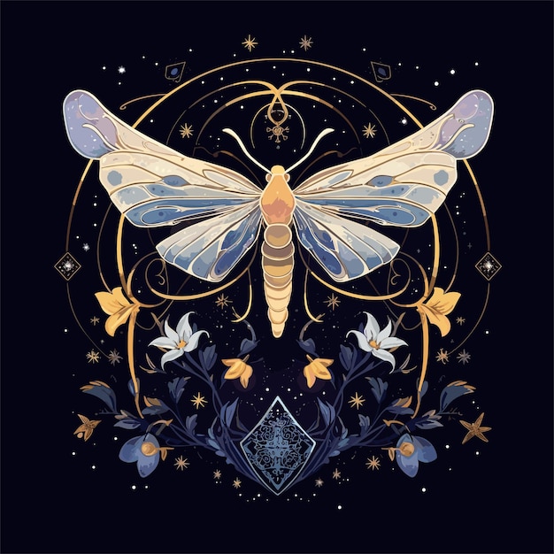 Mystical Moth Emblem with Stars and Celestial Symbols | Jiffy Designs