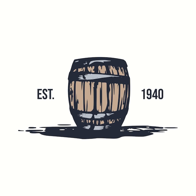 Rustic Vintage Wooden Barrel with Retro Emblem | Jiffy Designs