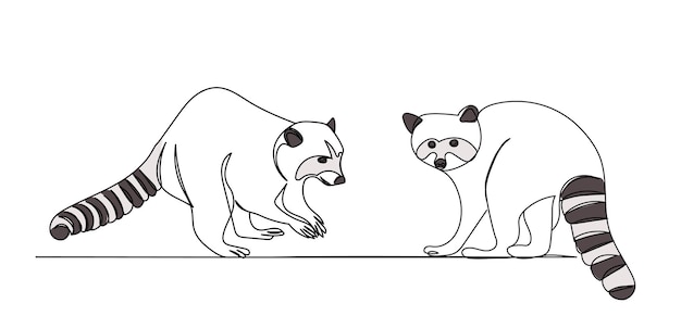 Playful Raccoon Duo: Charming Monochrome Wildlife Illustration | Jiffy ...