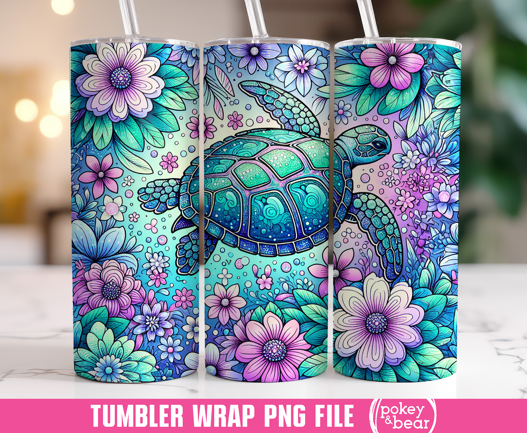 Enchanted Sea Turtle Swimming Through a Vibrant Floral Ocean | Jiffy ...
