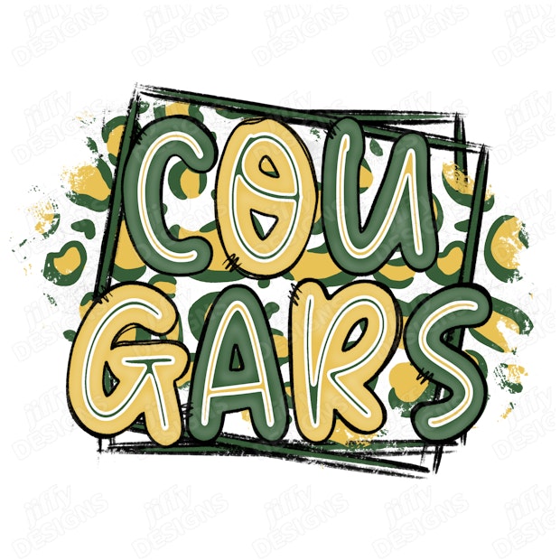 'Cougars' Bold Lettering with Playful Green and Yellow Graffiti Style ...