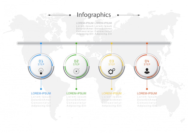 Vibrant Infographic Timeline with Global Map and Circular Icons | Jiffy ...