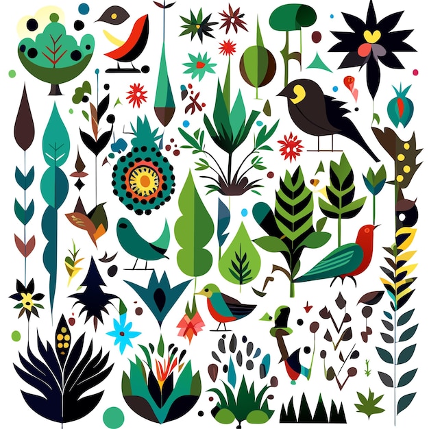 Vibrant Botanical Collection: Diverse Nature-Inspired Elements | Jiffy ...
