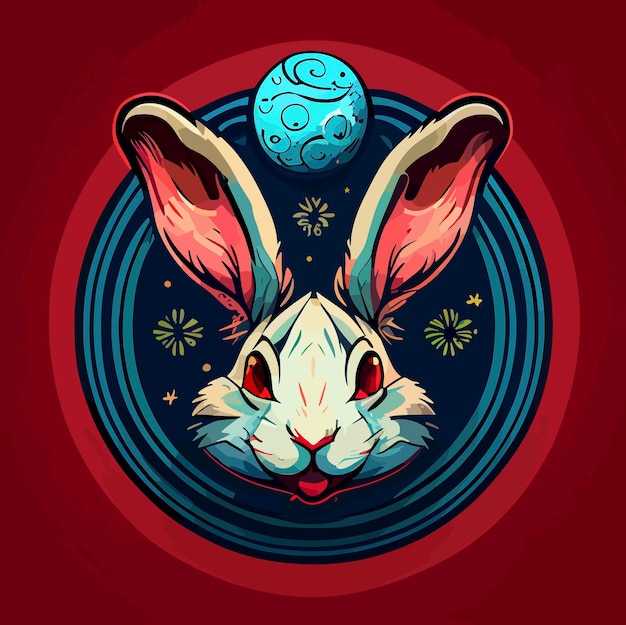 Whimsical Rabbit Face with Celestial Orb and Fireworks | Jiffy Designs