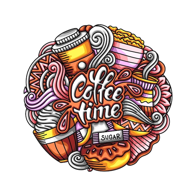 Vibrant Coffee-Inspired Doodle Art with Swirls and Patterns | Jiffy Designs