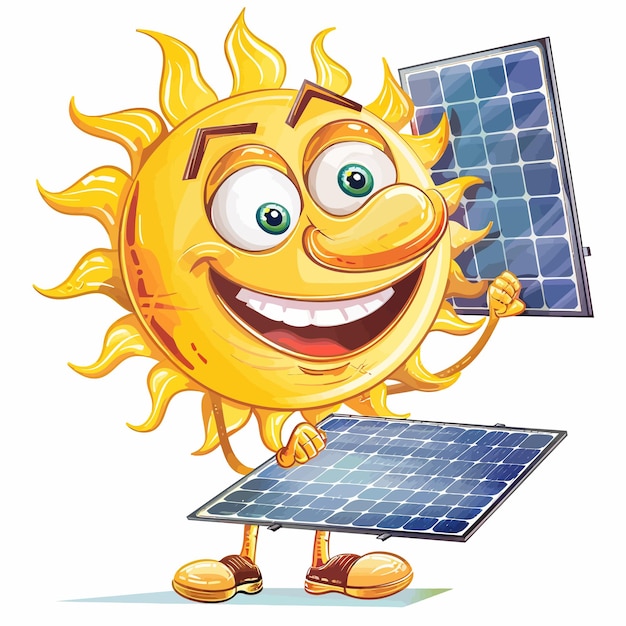 Cheerful Solar Panel Sun Mascot Holding Renewable Energy Panels | Jiffy ...