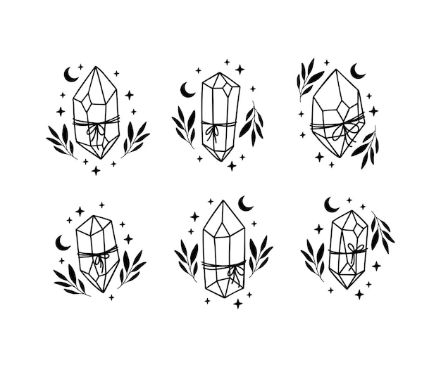 Mystical Crystals and Celestial Elements in Minimalist Illustration ...