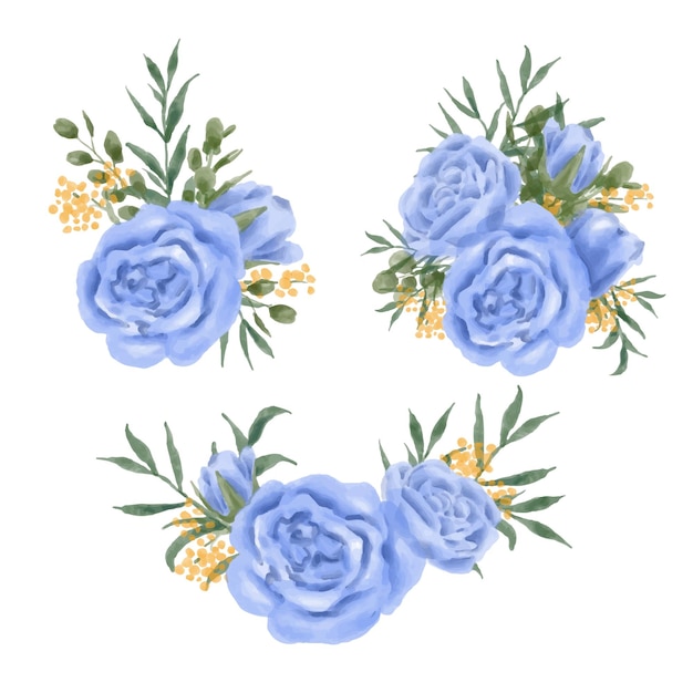 Vibrant Blue Rose Bouquets with Greenery Illustrations | Jiffy Designs