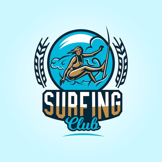 Vibrant Surfing Club Logo with Surfer Silhouette | Jiffy Designs