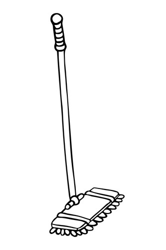 Hand Drawn Mop With Rag Isolated On A White Background. Black Outline ...