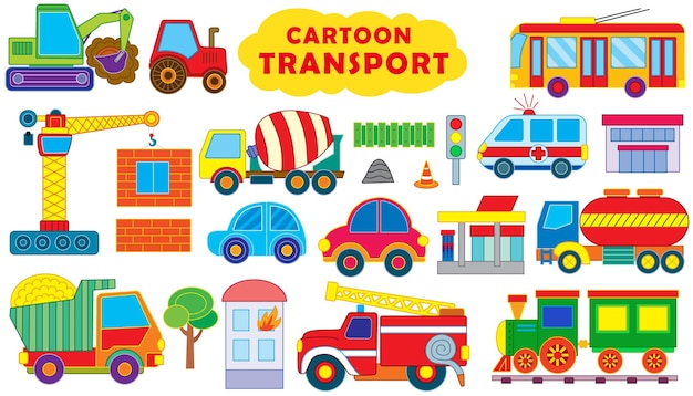 Vibrant Collection of Cartoon Vehicles and Transport Icons | Jiffy Designs