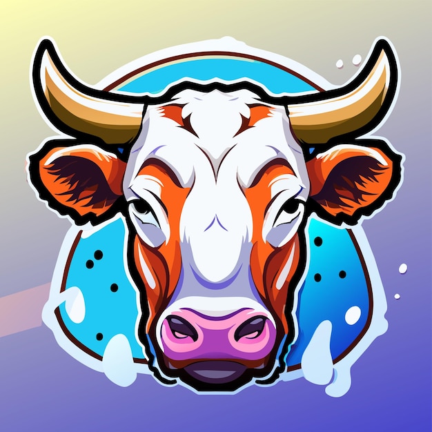 Vibrant Cow Head Illustration with Horns and Colorful Accents | Jiffy ...