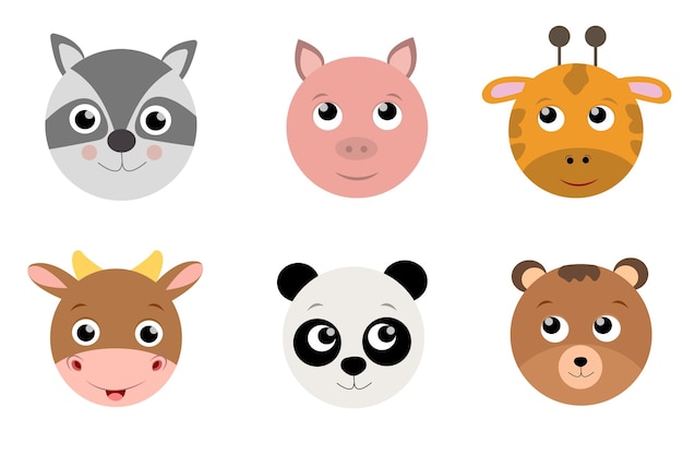 Adorable Animal Faces: Raccoon, Pig, Giraffe, Cow, Panda, Bear | Jiffy ...