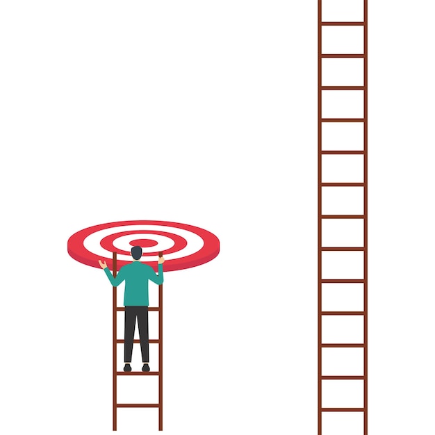 Ambitious Man Climbing Ladder Towards Bullseye Target | Jiffy Designs