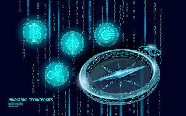 Futuristic Compass and Cryptocurrency Symbols in Digital Landscape ...