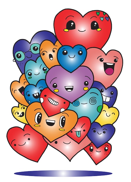 Colorful Collection of Expressive Heart Characters with Diverse ...