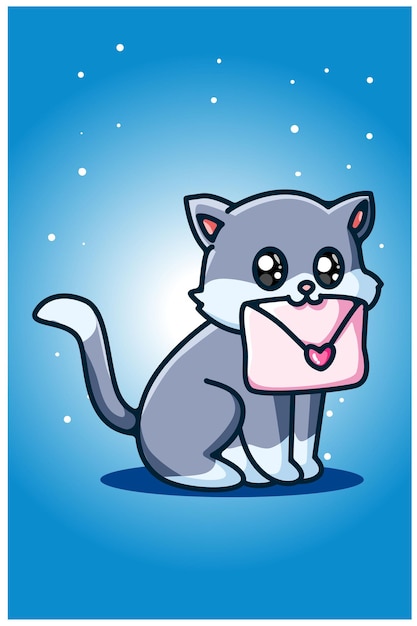 Adorable Gray Kitten Holding a Cute Pink Envelope | Jiffy Designs