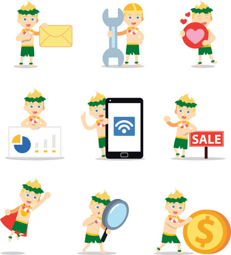 Set Of Character Man In Hawaii Traditional Ceremony. Vector ...