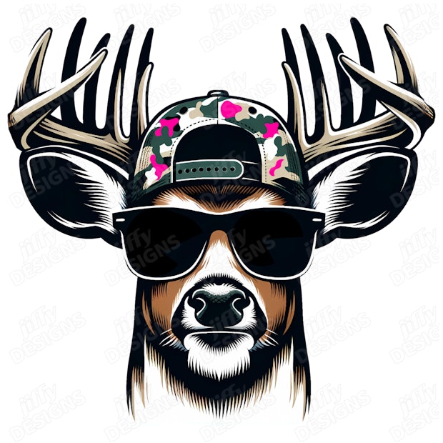 Cool Deer in Floral Cap and Shades Sporting Impressive Antlers | Jiffy ...