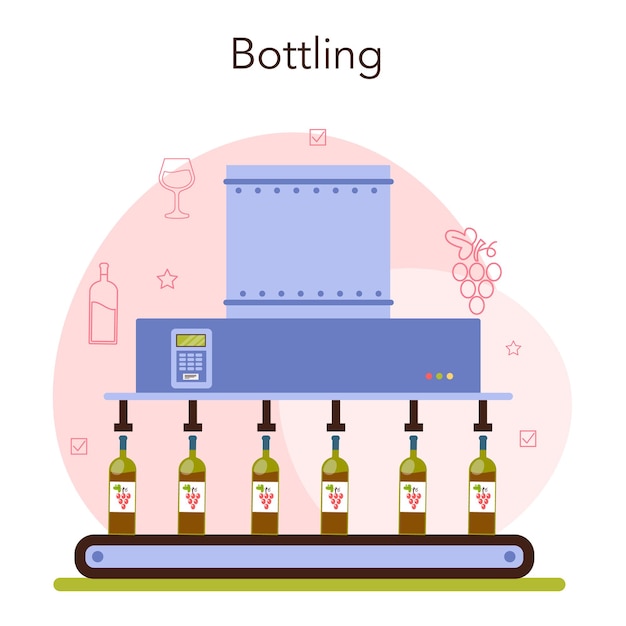 Efficient Wine Bottling Process Captured in Vibrant Illustration ...