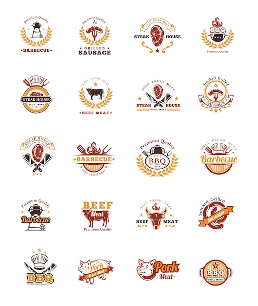 Diverse Culinary Emblems and Logos for Meat, Barbecue, and Sausage ...